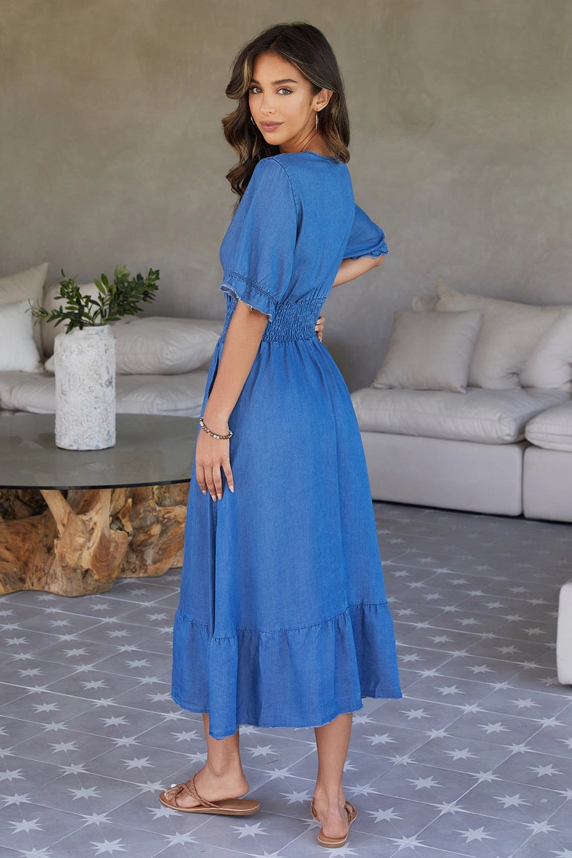 Italian Viscose Smocked Ruffle Dress | Love, JUDE Clothing